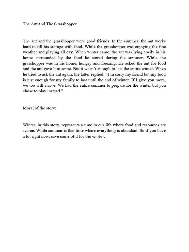 The Ant and The Grasshopper | PDF