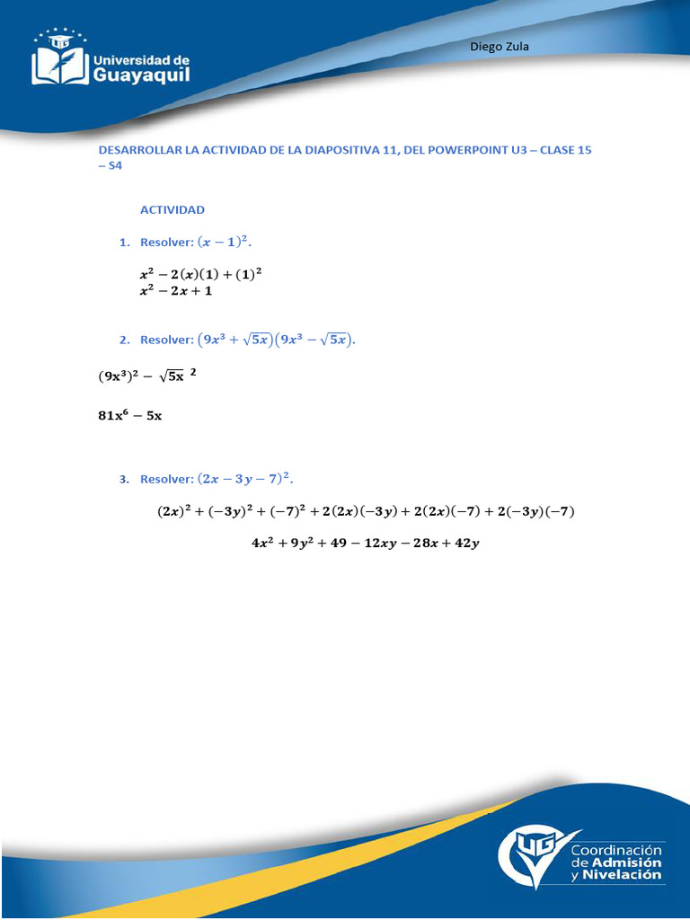 Tarea - U3 - CLASE 15 Diego Zula | PDF