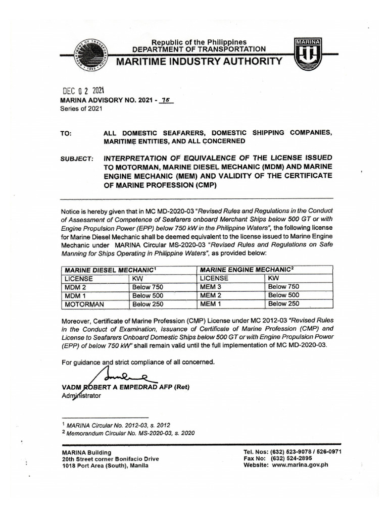 MA-No.-2021-75 in Rel MC MS-2020-03 Equivalence of The License Issued ...