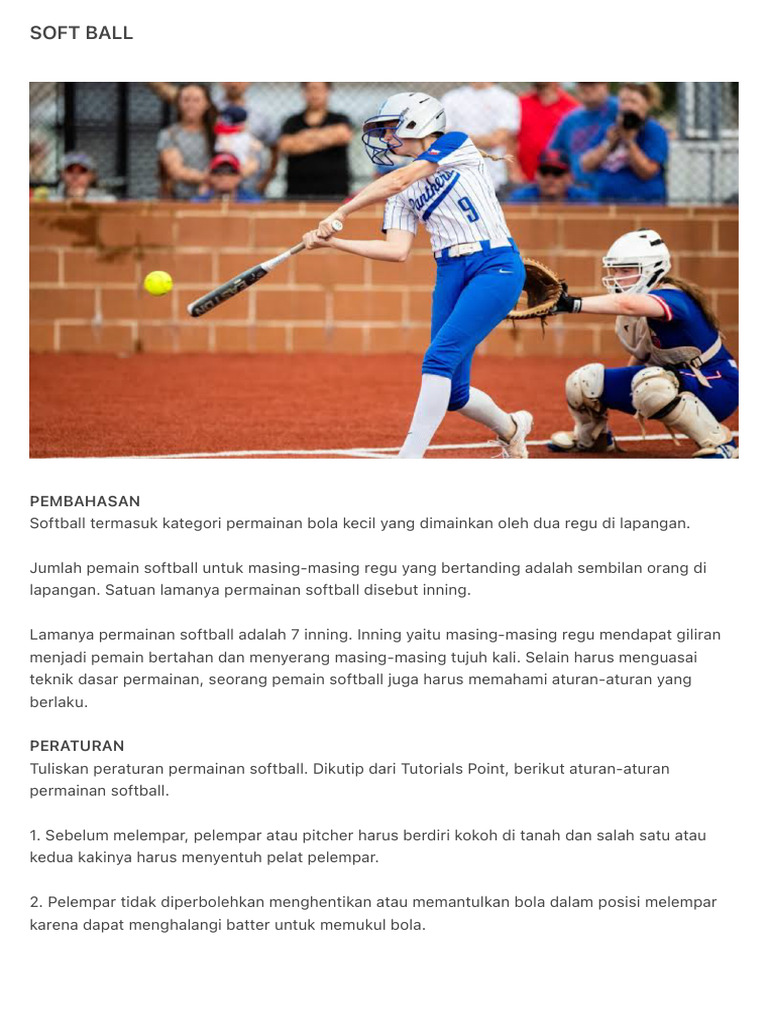 Aturan dan Jumlah Pemain Softball | PDF | Olahraga & Rekreasi