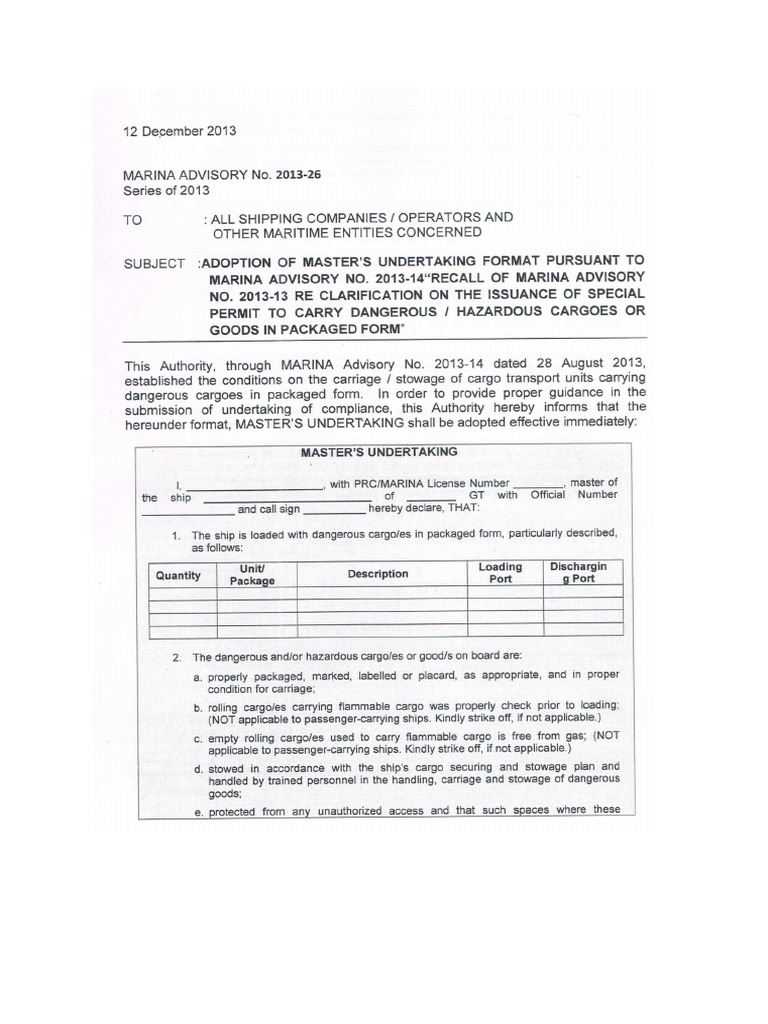 MA-2013-26 Adoption of Master's Undertaking Format | PDF