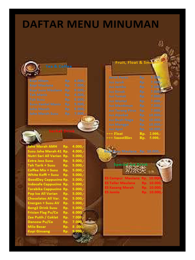 Daftar Menu Minuman Cafe Maulana | PDF