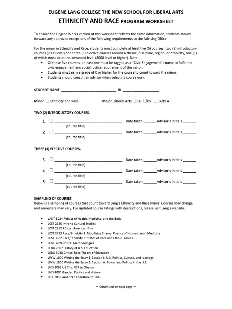 2015 16 Ethnicity and Race Worksheet | PDF | Race (Human Categorization ...