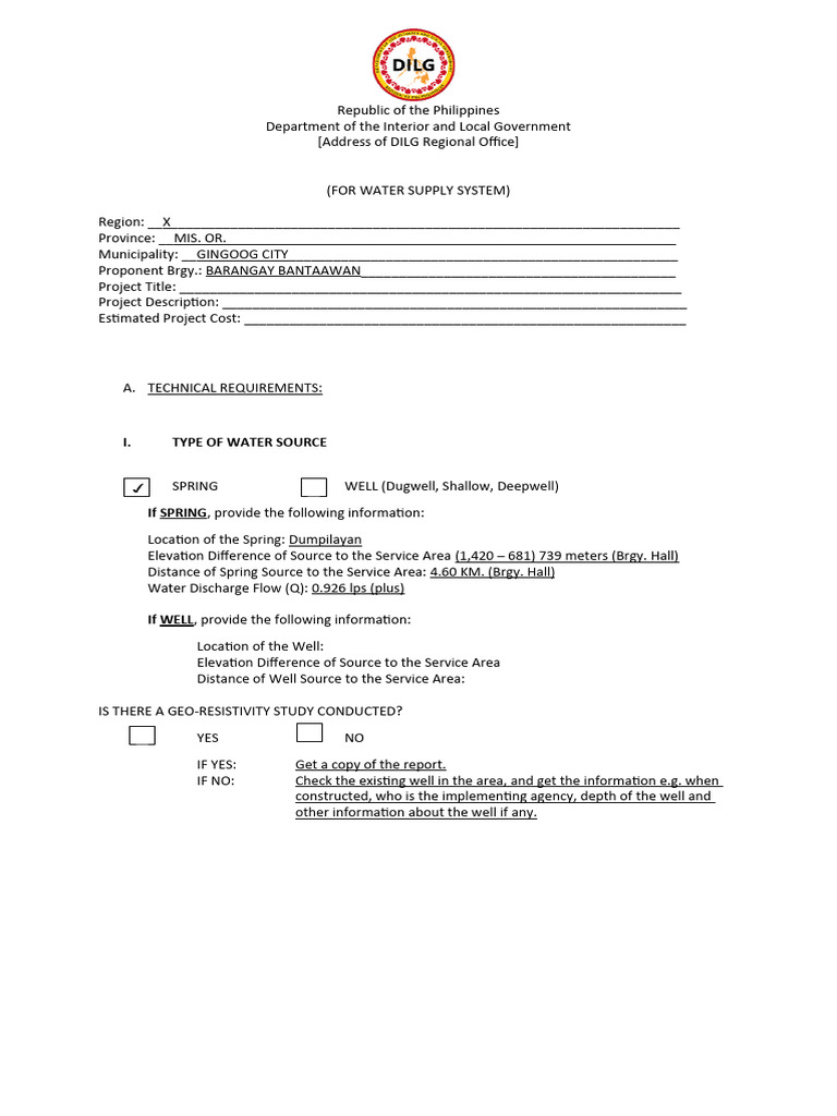 DILG Form | PDF | Water | Water Supply