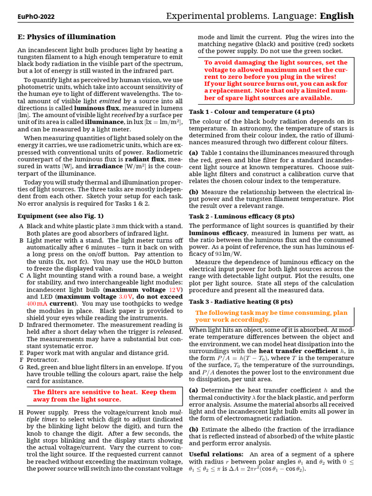 EuPhO 2022 Exp | PDF | Science & Mathematics