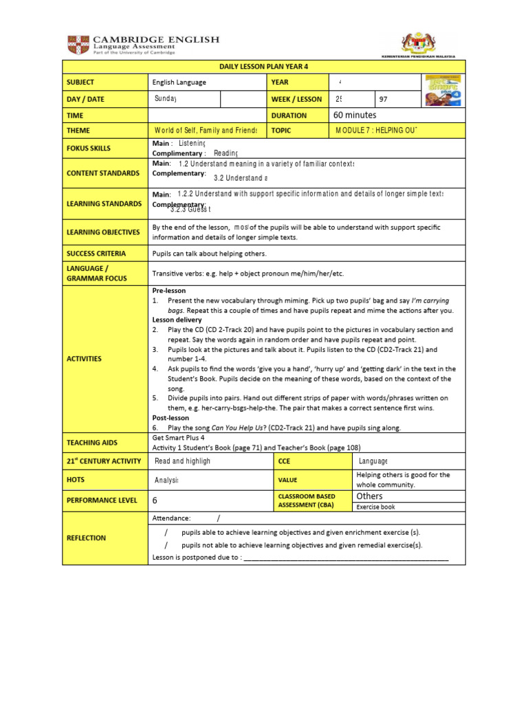 Bi Year 4 Module 7 (LP 97-112) | PDF | Lesson Plan | Teachers