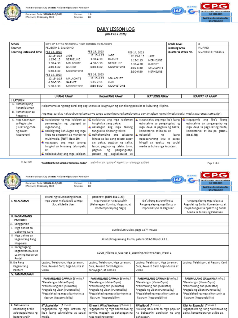 DLL - Q3 - Fil8 - Week 1 | PDF
