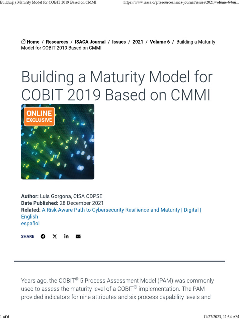 Building A Maturity Model For COBIT 2019 Based On CMMI | PDF