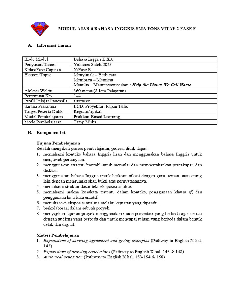 Modul Ajar Bahasa Inggris SMA Fase E | PDF
