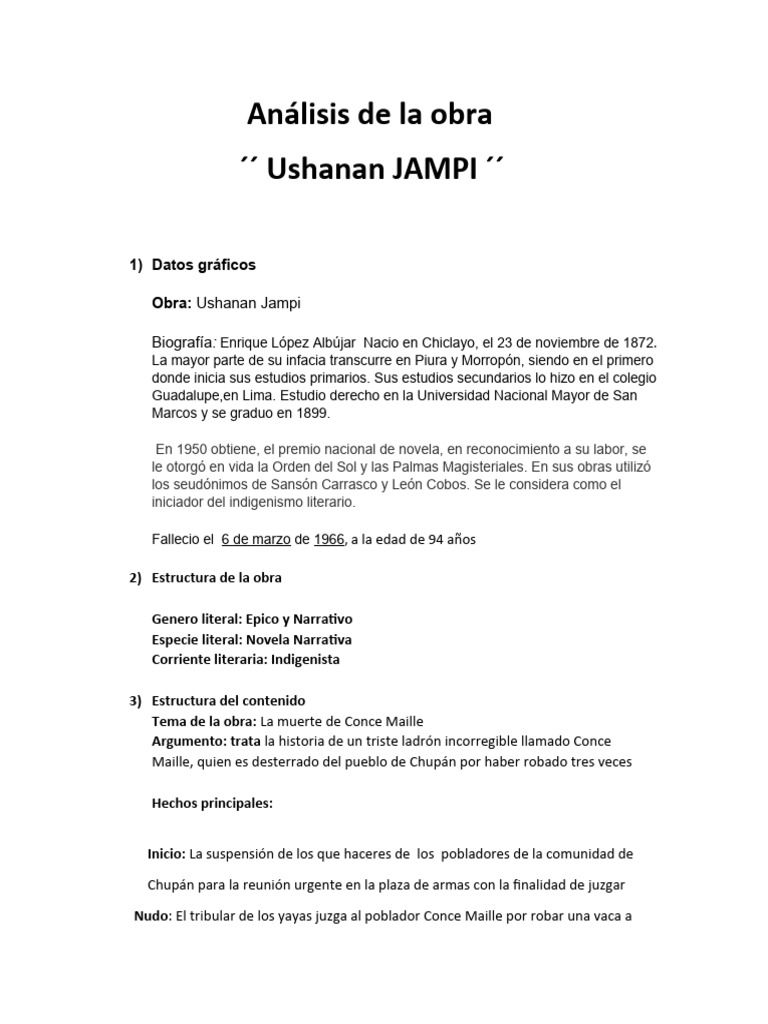 Análisis de la obra Ushanan Jampi | PDF
