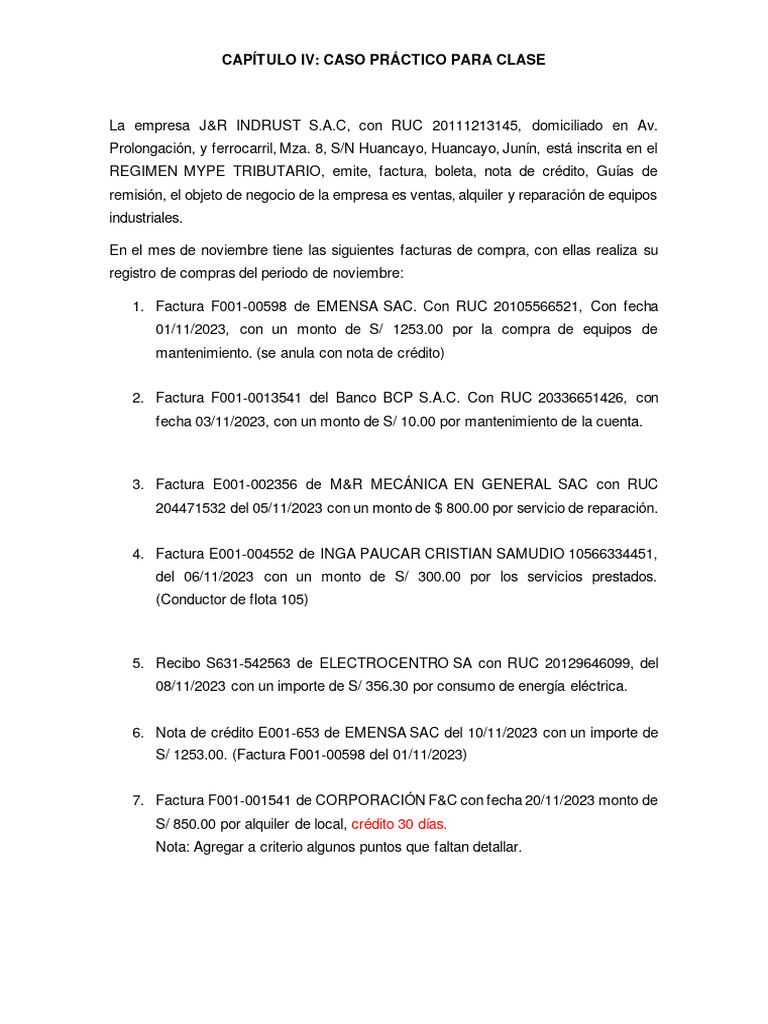 REGISTRO DE COMPRAS - CASO PRÁCTICO PARA CLASE | PDF