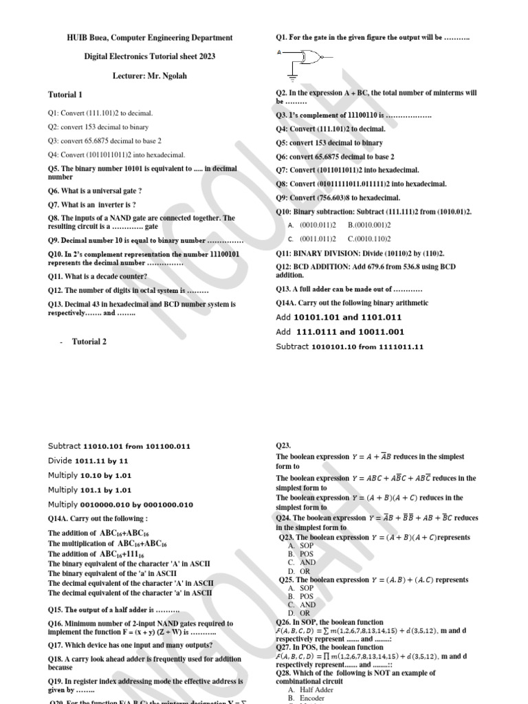Digital Electronics Tutorial HUIB 2024 | PDF | Binary Coded Decimal | Encodings
