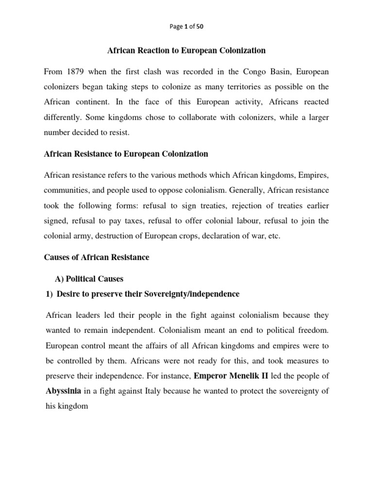 Complete Notes On African Resistance | PDF | Ethiopia | British Empire