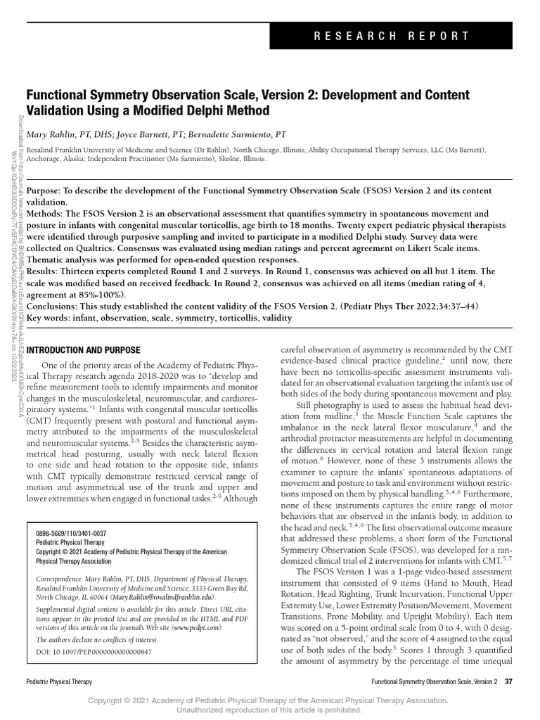 Functional Symmetry Observation Scale, Version 2 .13 | PDF | Survey Methodology | Physical Therapy