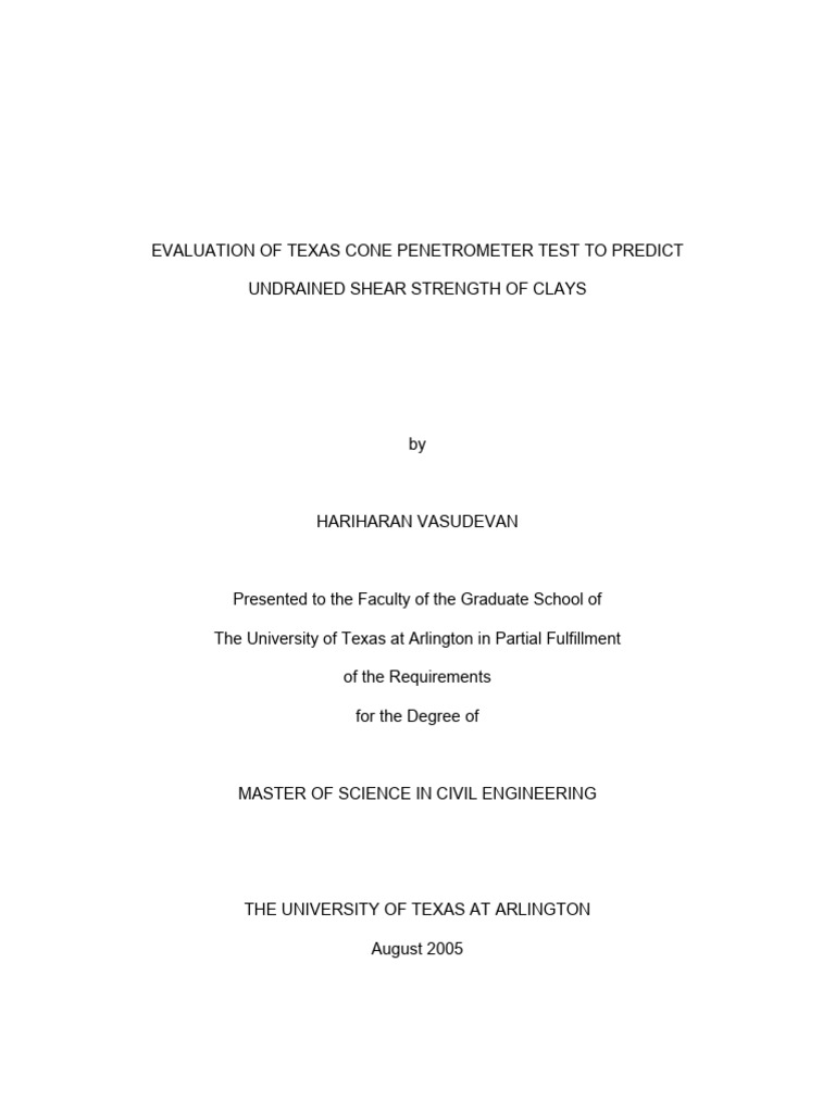 Evaluation of Texas Cone Penetrometer Test To Predict Undrained Shear ...