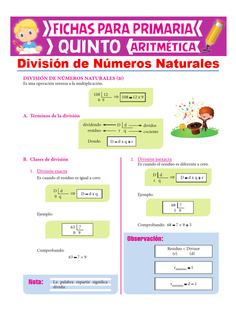 Operación de División de Naturales para Quinto de Primaria | PDF ...