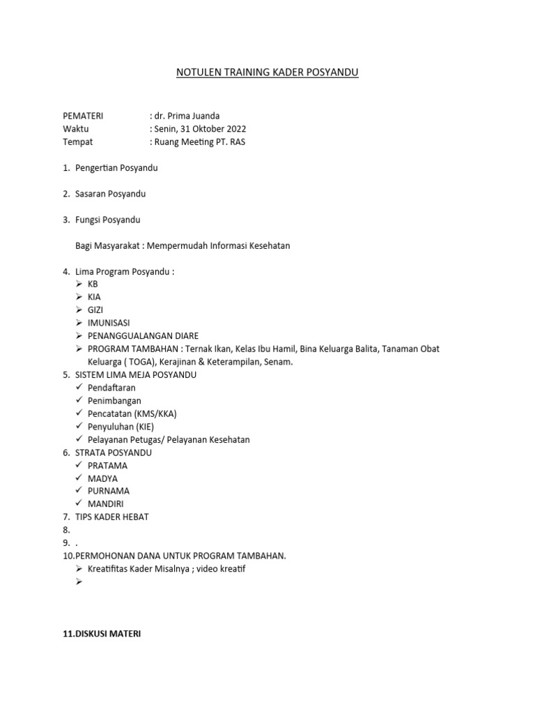 Notulen Training Kader Posyandu | PDF