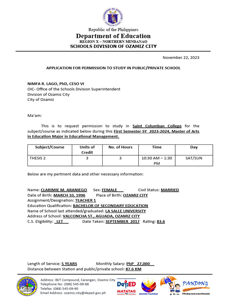 Sample - Permit To Study | PDF