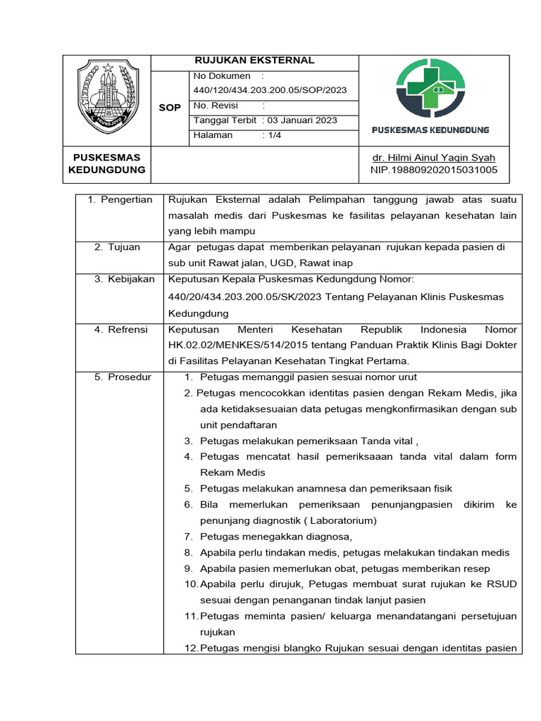 Sop Rujukan Eksternal Fix | PDF