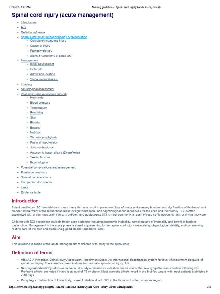 Sci Acute Management | PDF | Spinal Cord Injury | Injury