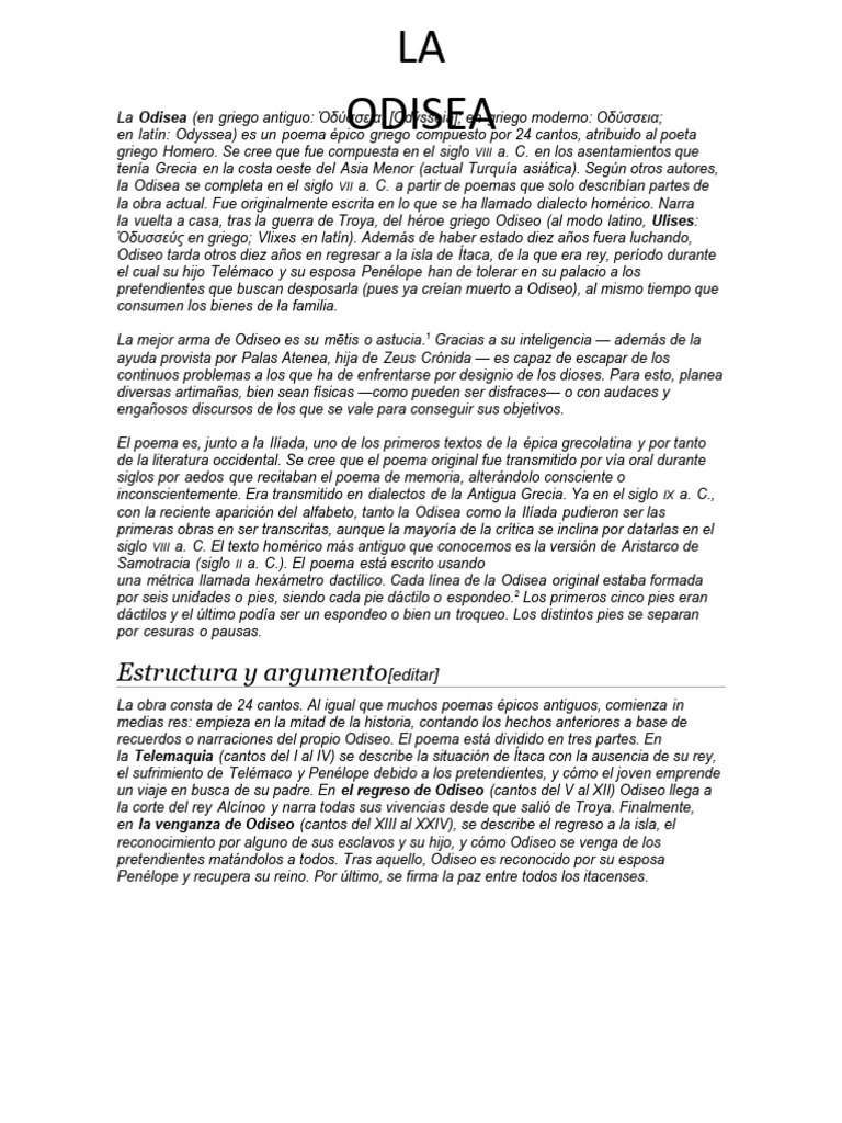 La Odisea | Descargar gratis PDF | Odisea | Odiseo