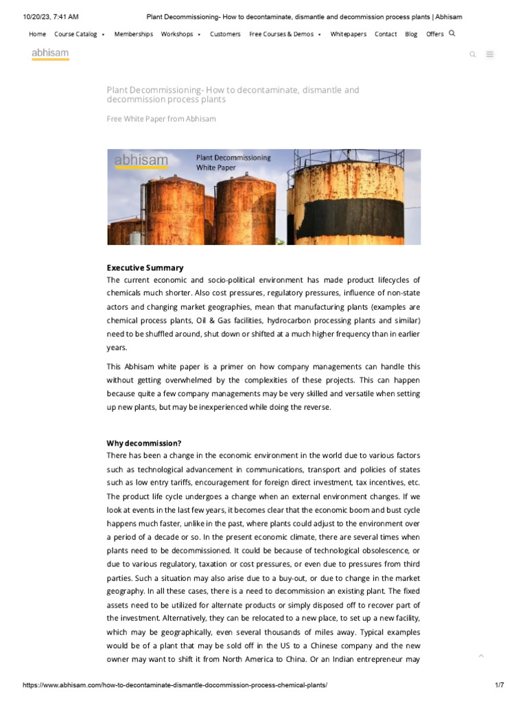 Plant Decommissioning- How to decontaminate, dismantle and decommission ...
