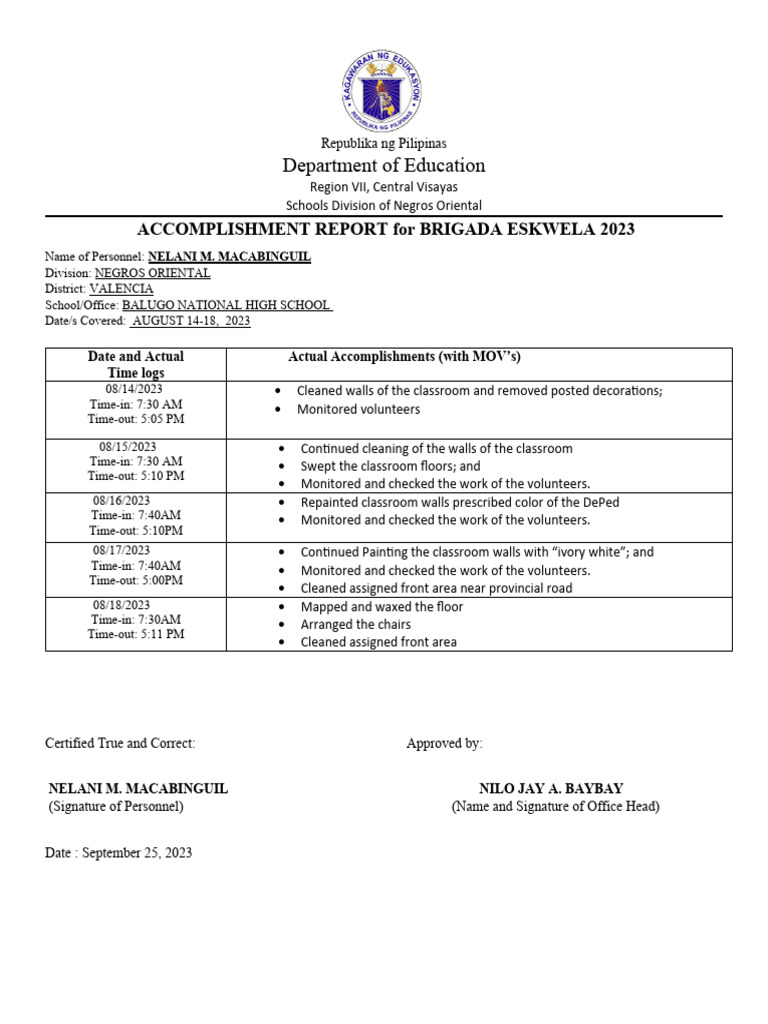 Accomplishment Report Brigada | PDF