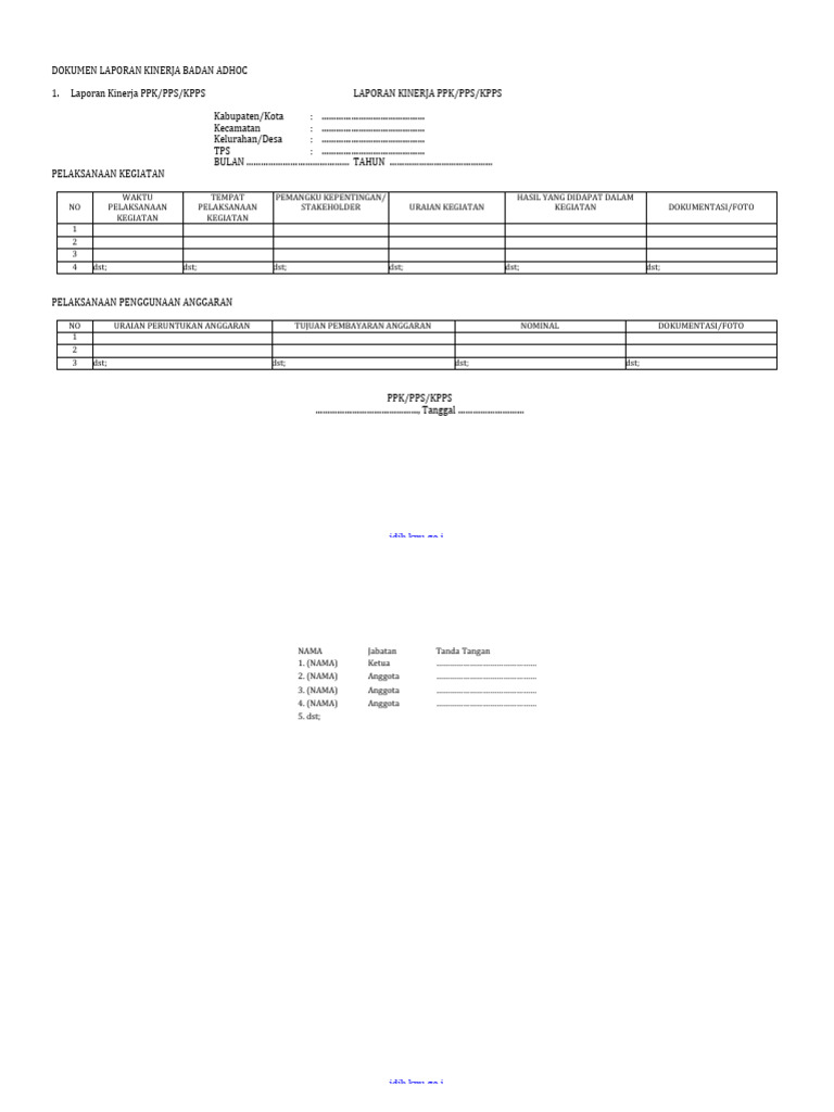 LAPORAN KINERJA BULANAN BADAN ADHOC | PDF