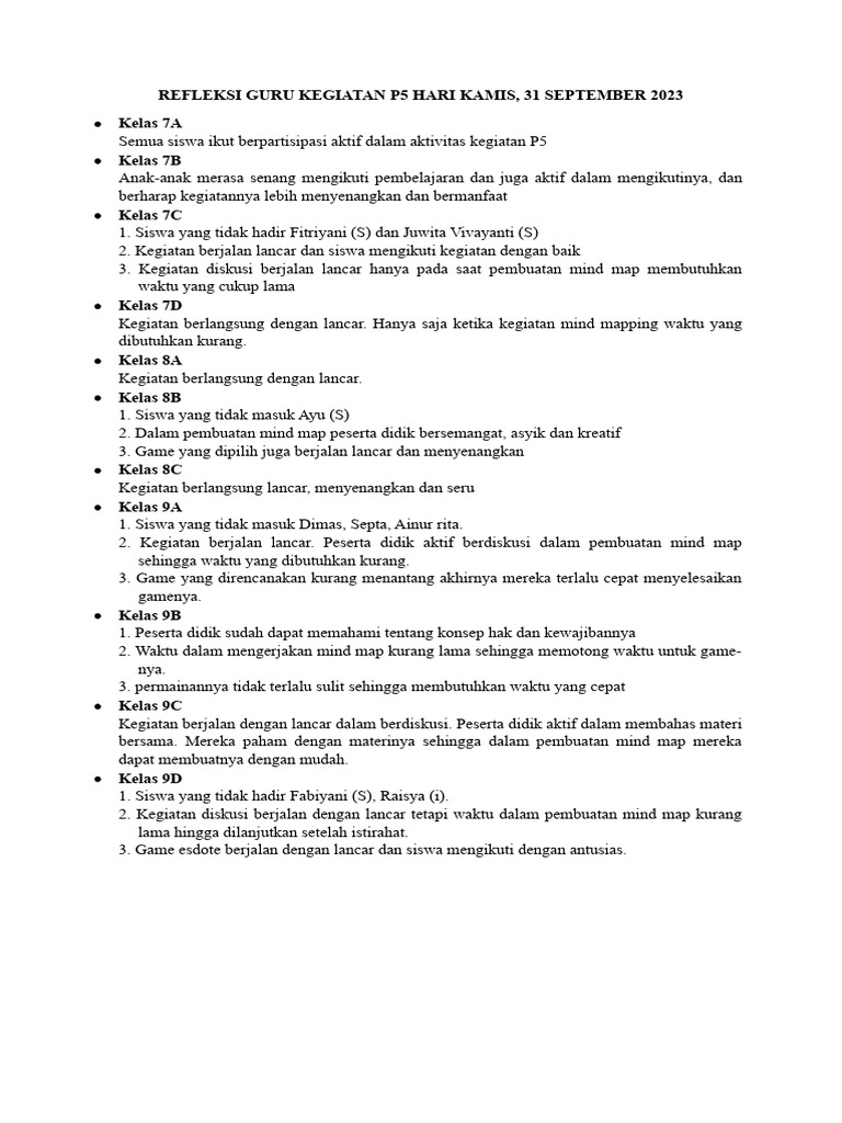 Refleksi Guru Dan Siswa Kegiatan P5 | PDF