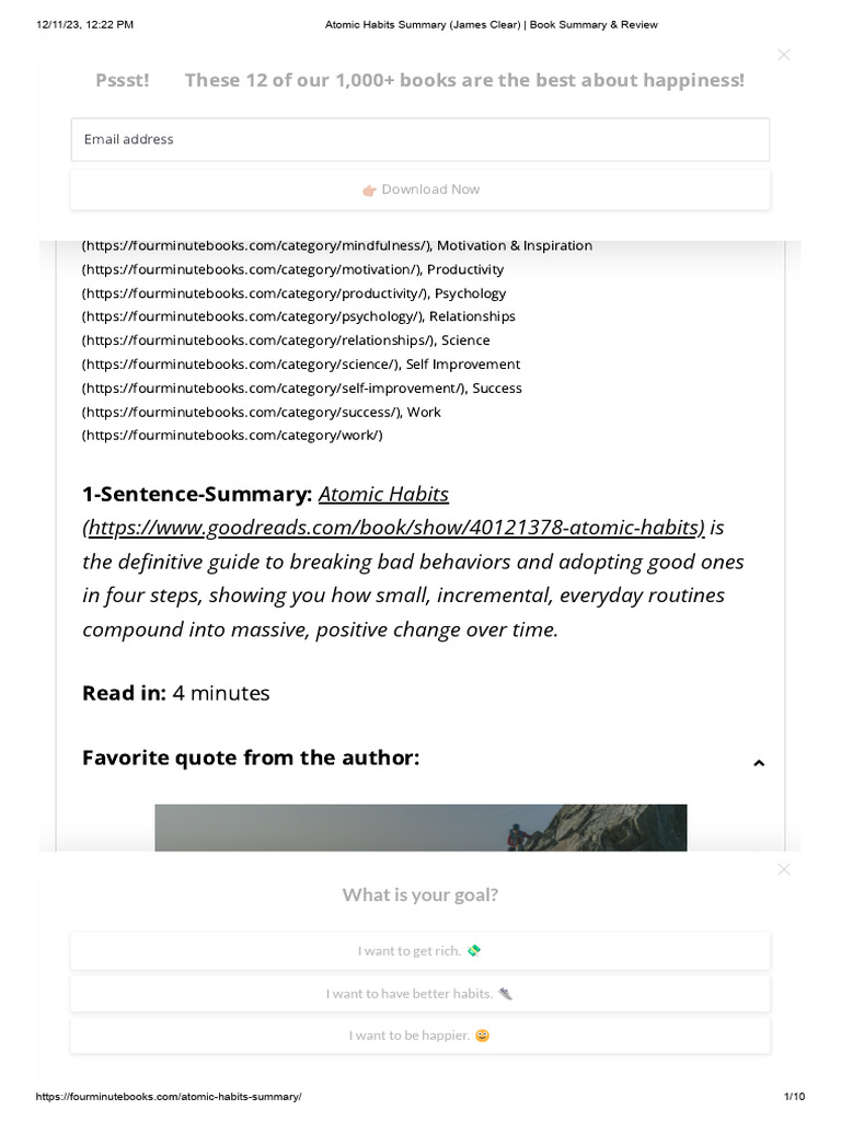 Atomic Habits Summary (James Clear) - Book Summary | PDF | Habits ...