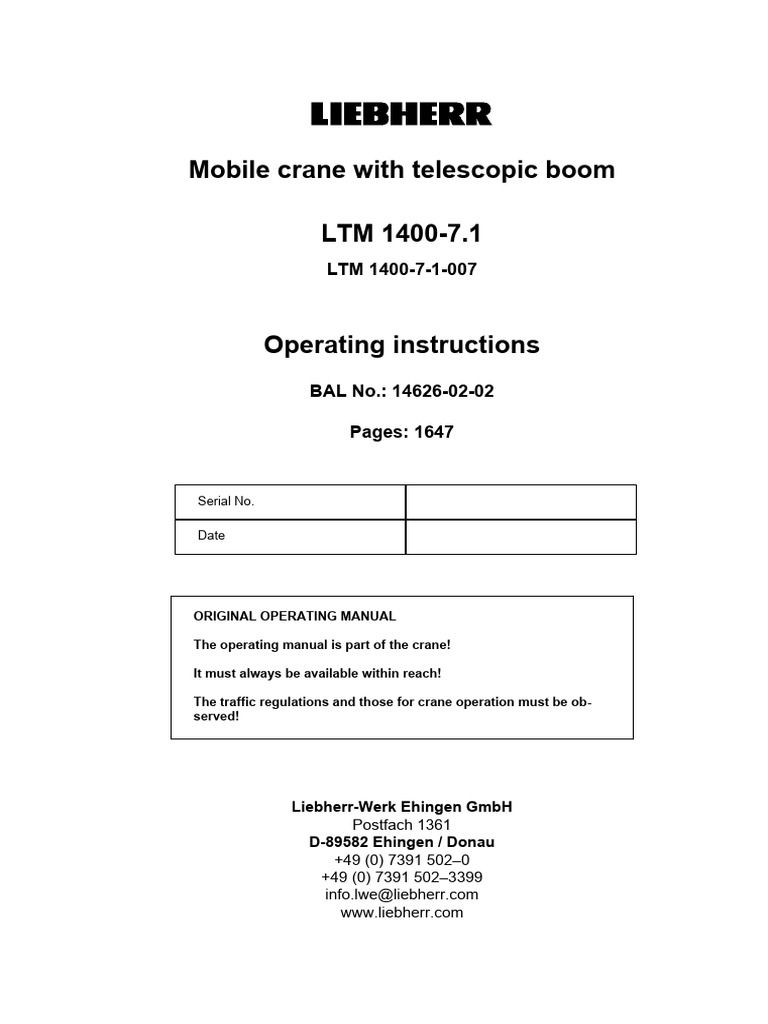 Bal - 14626-02-02 LTM 1400-7.1 | PDF | Crane (Machine) | Quantity