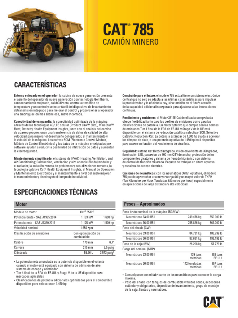 Ficha Tecnica 785C | Descargar gratis PDF | Camión | Transmisión automática