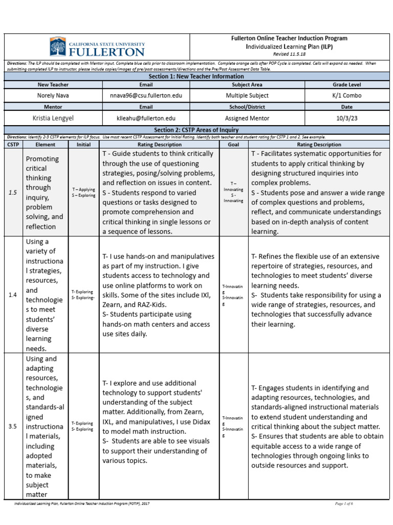 Ilp Form 10 23 | PDF | Learning | Vocabulary