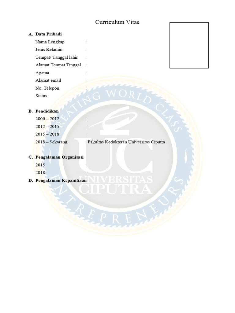 Format CV Masuk Kepanitiaan Dan Organisasi | PDF