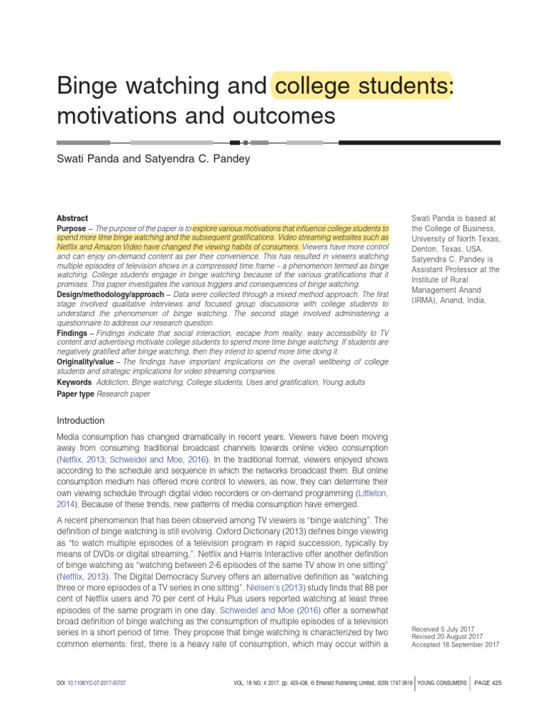 Article 3 - Binge Watching and College Students | PDF | Flow ...