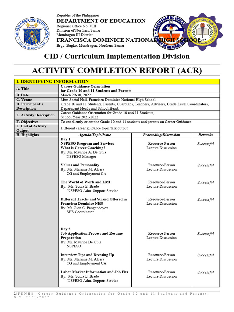 ACR Career Guidance Orientation 2021-2022 | PDF ACR Career Guidance Orientation 2021-2022 | PDF