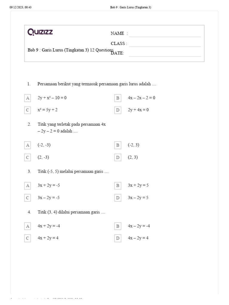 Latihan Garis Lurus Tingkatan 3 | PDF