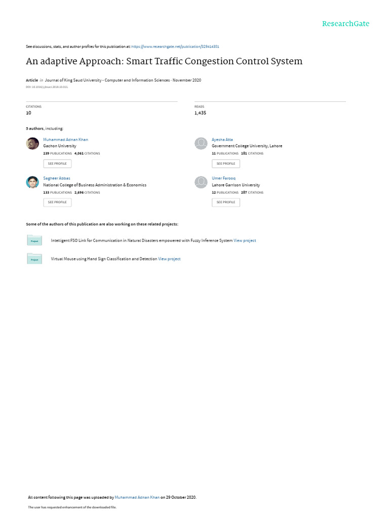 An Adaptive Approach Smart Traffic Congestion Control System | PDF