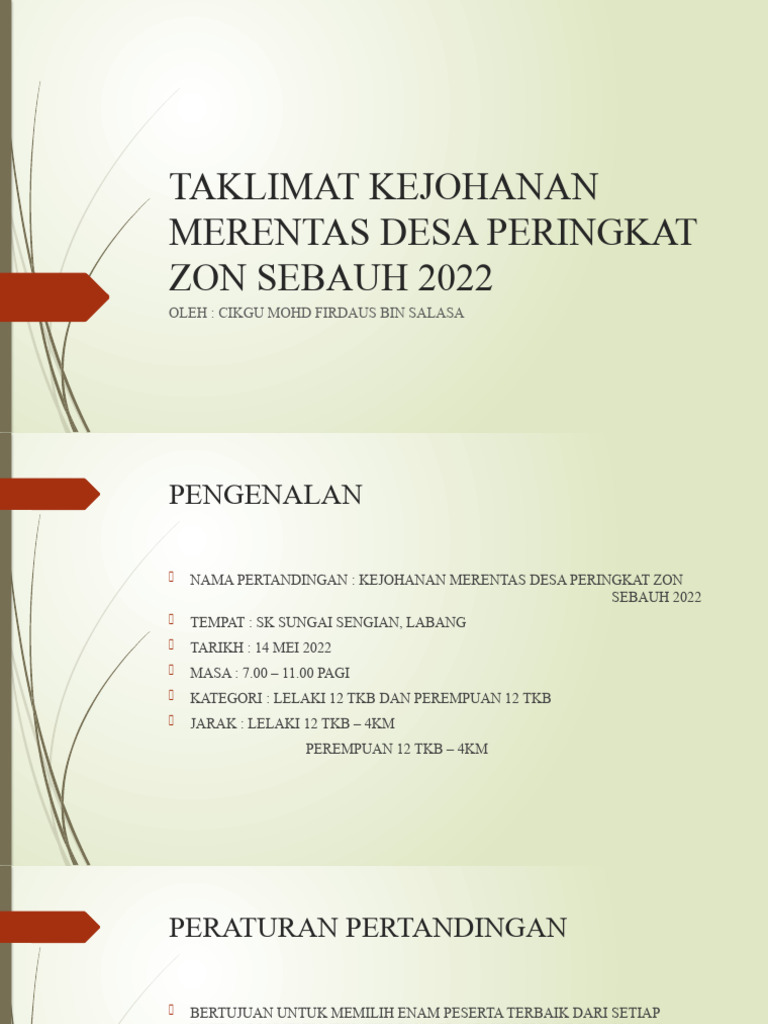 Taklimat Kejohanan Merentas Desa Peringkat Zon Sebauh 2022 | PDF