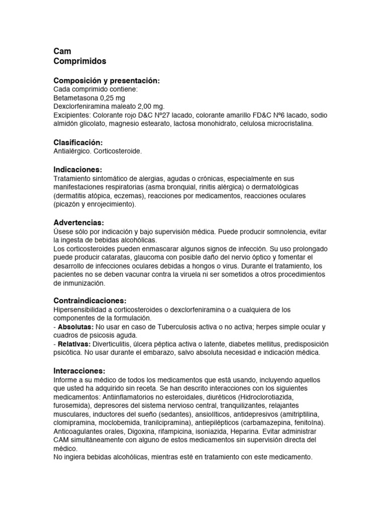 Uso y dosis del medicamento CAM | PDF