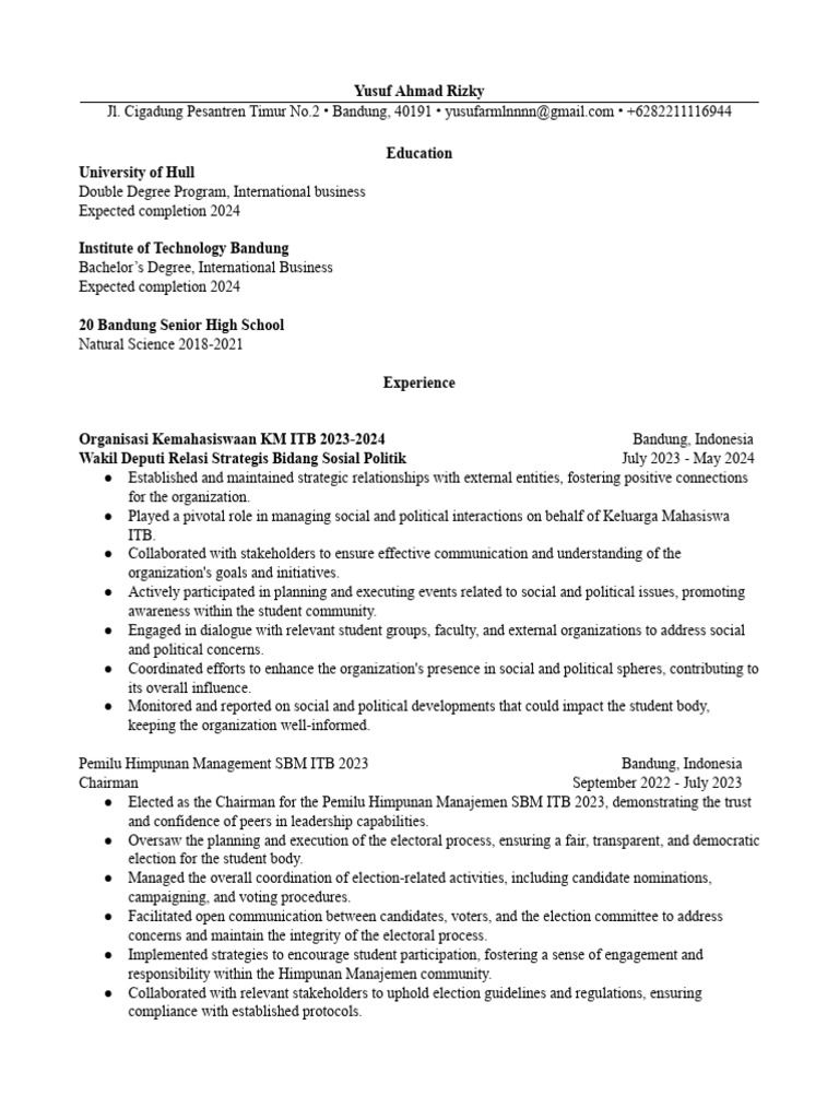 Yusuf Ahmad Rizky Cv Docx Yusuf Maulana Download Free Pdf