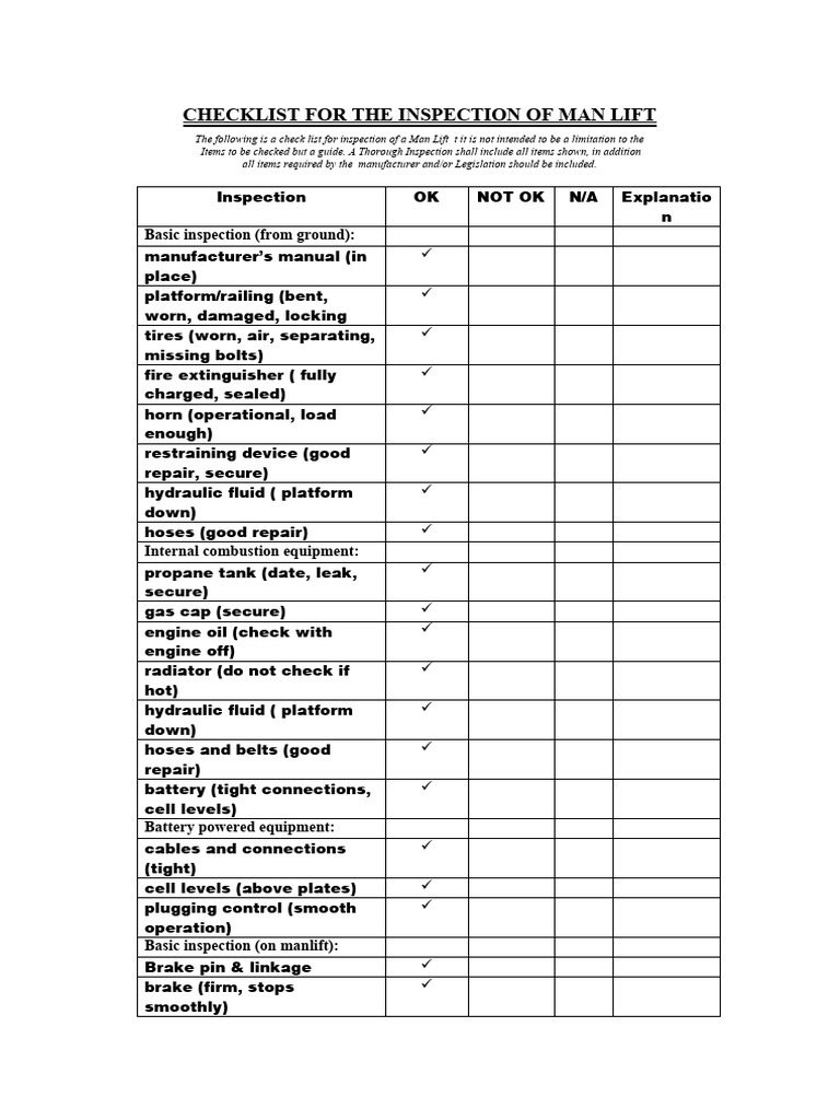 Man Lift Inspection Checklist Guide | PDF