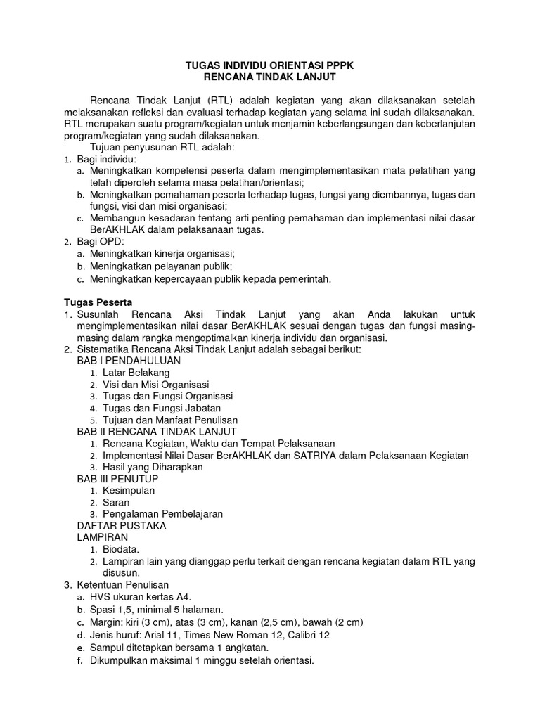 Panduan Rencana Tindak Lanjut Orientasi Pppk 2023 Pdf