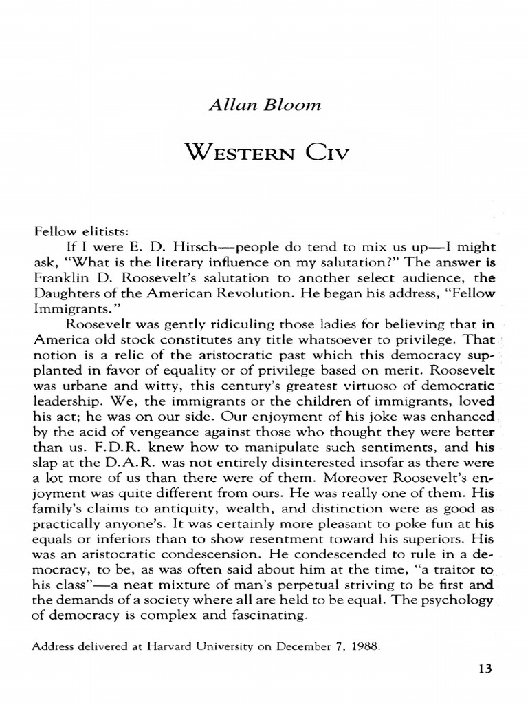 Allan Bloom on Elitism and Democracy | PDF | Reason | Relativism