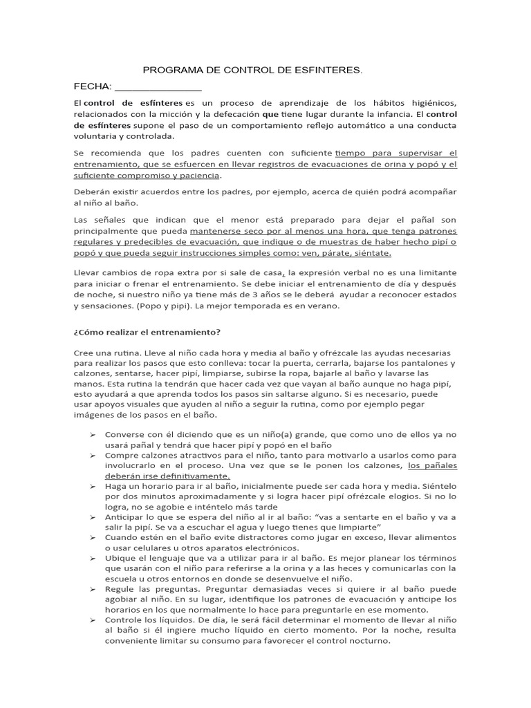 Programa de Control de Esfinteres | PDF
