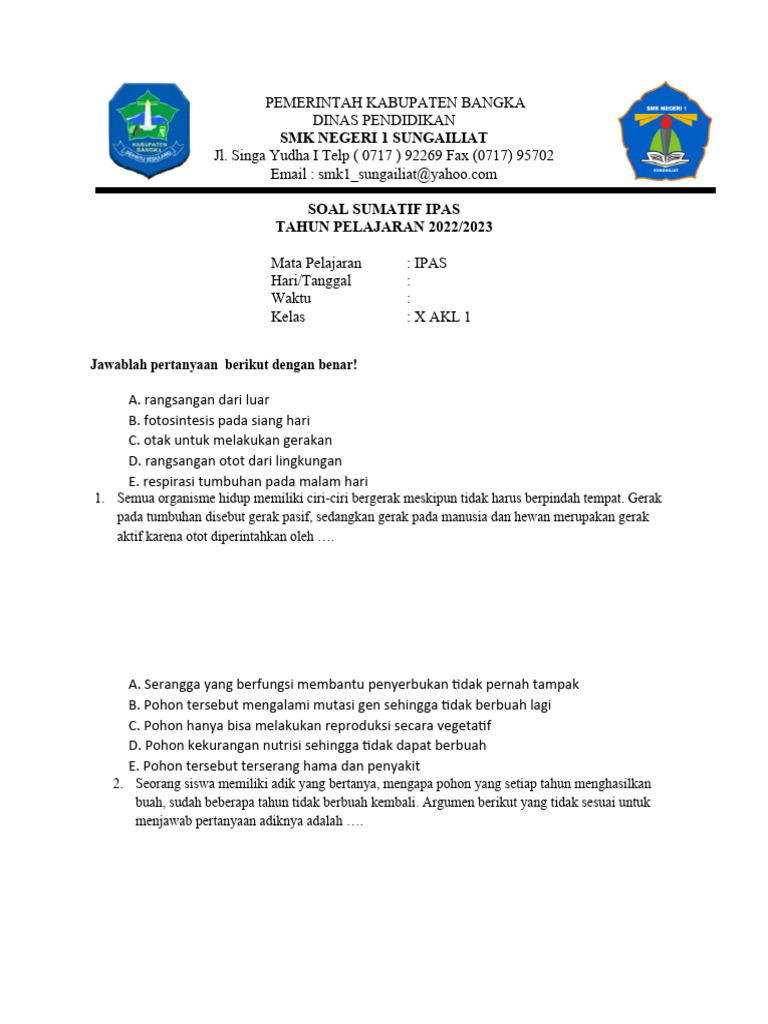 Soal Sumatif Ipas | PDF | Sains & Matematika
