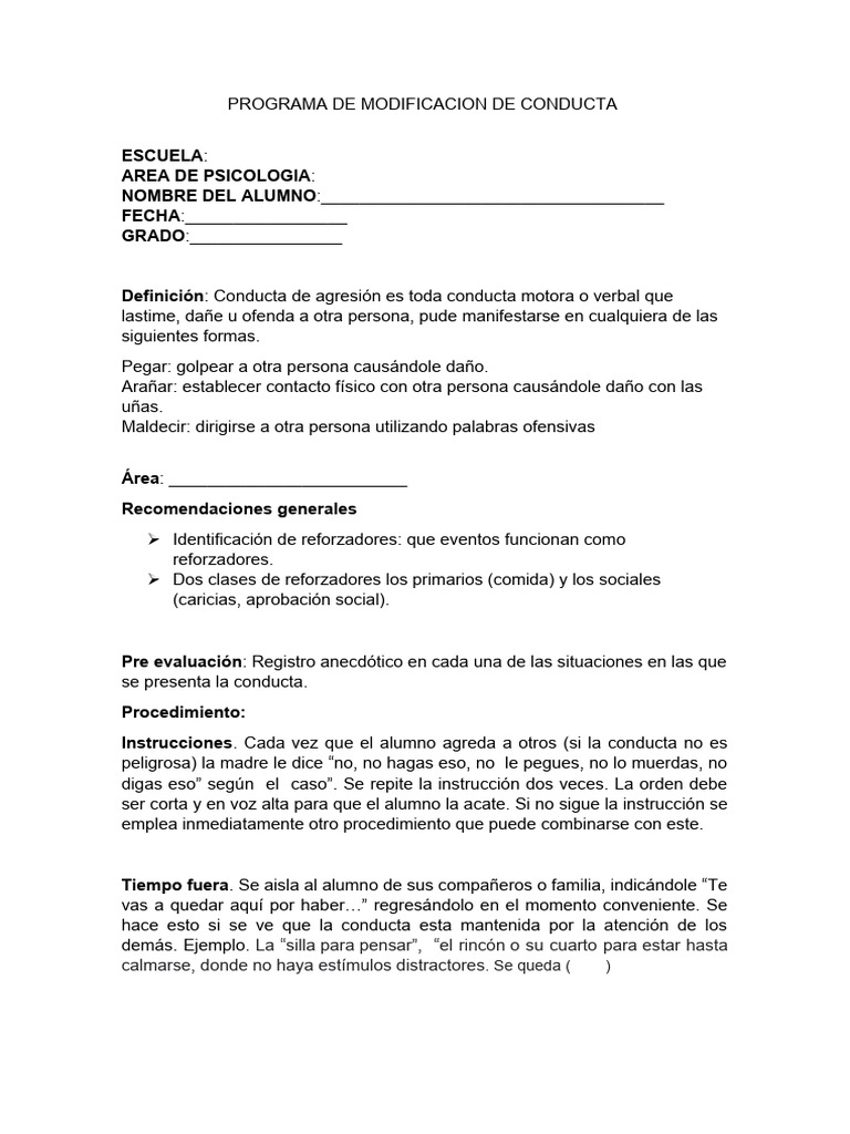 Programa de Modificacion de Conducta | PDF