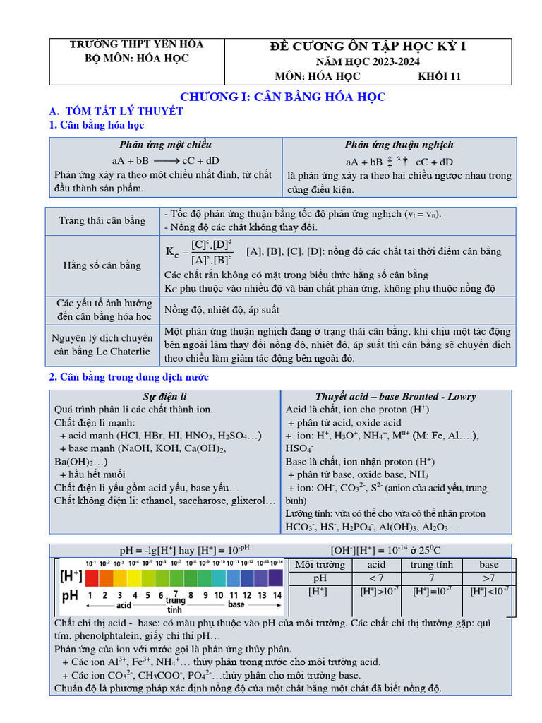 De Cuong On HK 1 Hoa Hoc 11 KNTT | PDF