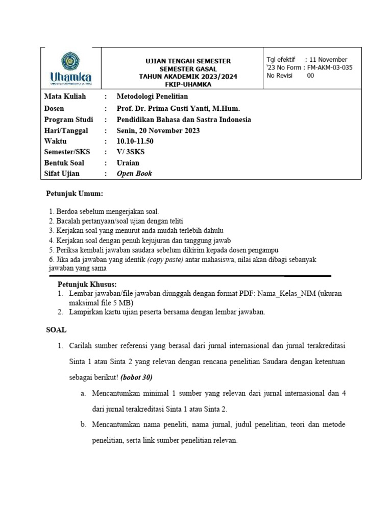 Ujian Metodologi Penelitian FKIP-UHAMKA | PDF | Karier & Perkembangan ...