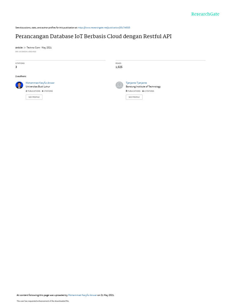 Perancangan Database Iot Berbasis Cloud Dengan Restful Api: Techno Com ...